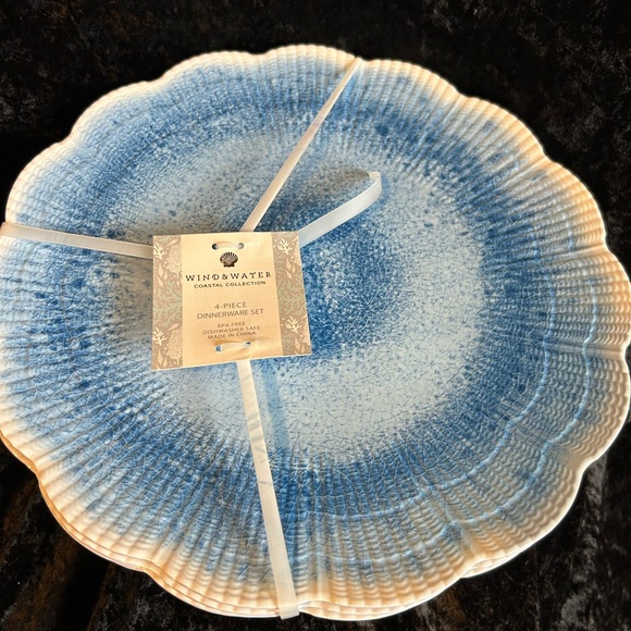 Dining | Wind Water Coastal Collection Blue And White Ceramic 4piece ...